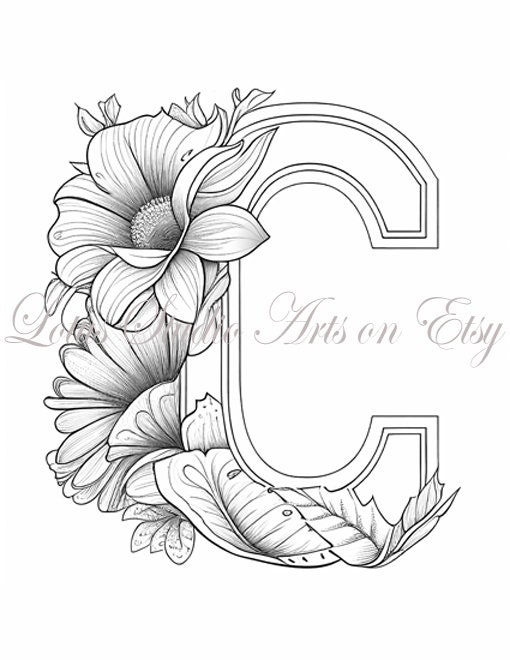 Floral Letter "c" Coloring Page, Style 1 - Downloadable Printable ...