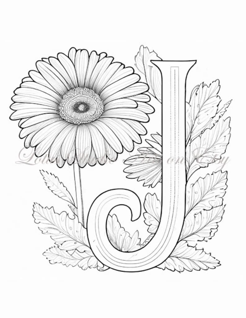 Floral Letter "j" Coloring Page, Style 1 - Downloadable Printable ...