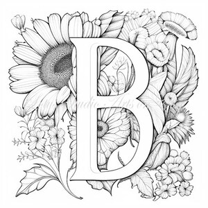 Floral Letter "b" Coloring Page, Style 1 - Downloadable Printable ...
