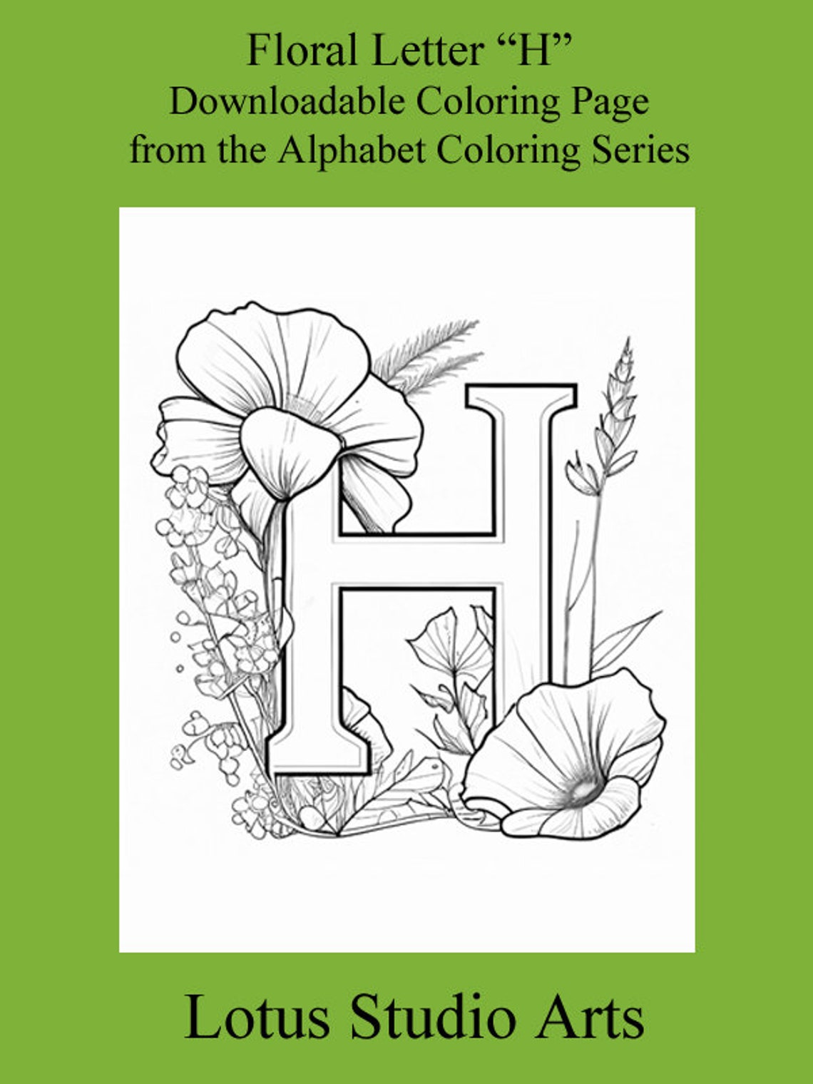 Floral Letter "h" Coloring Page, Style 1 - Downloadable Printable ...