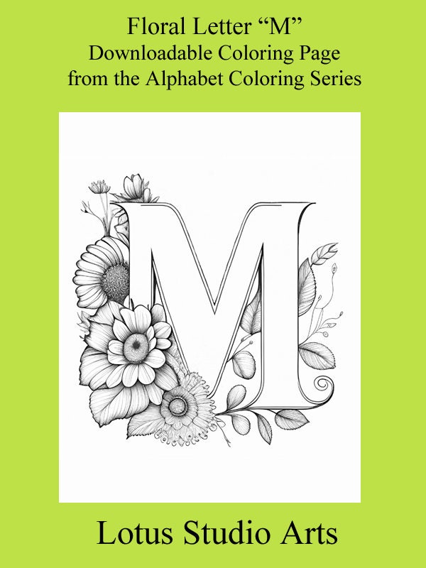 Floral Letter "m" Coloring Page, Style 1 - Downloadable Printable ...