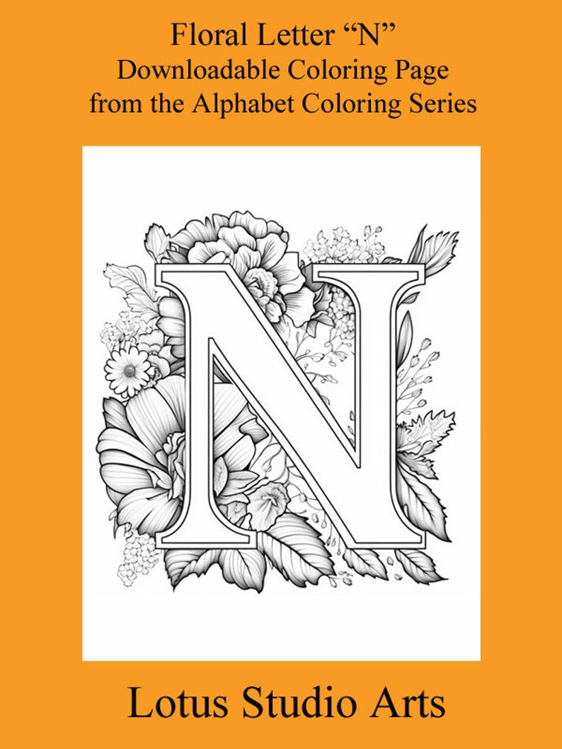 Floral Letter "n" Coloring Page, Style 1 - Downloadable Printable ...