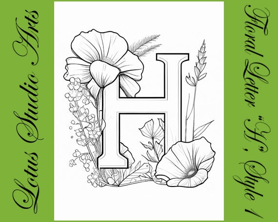 Floral Letter "h" Coloring Page, Style 1 - Downloadable Printable ...