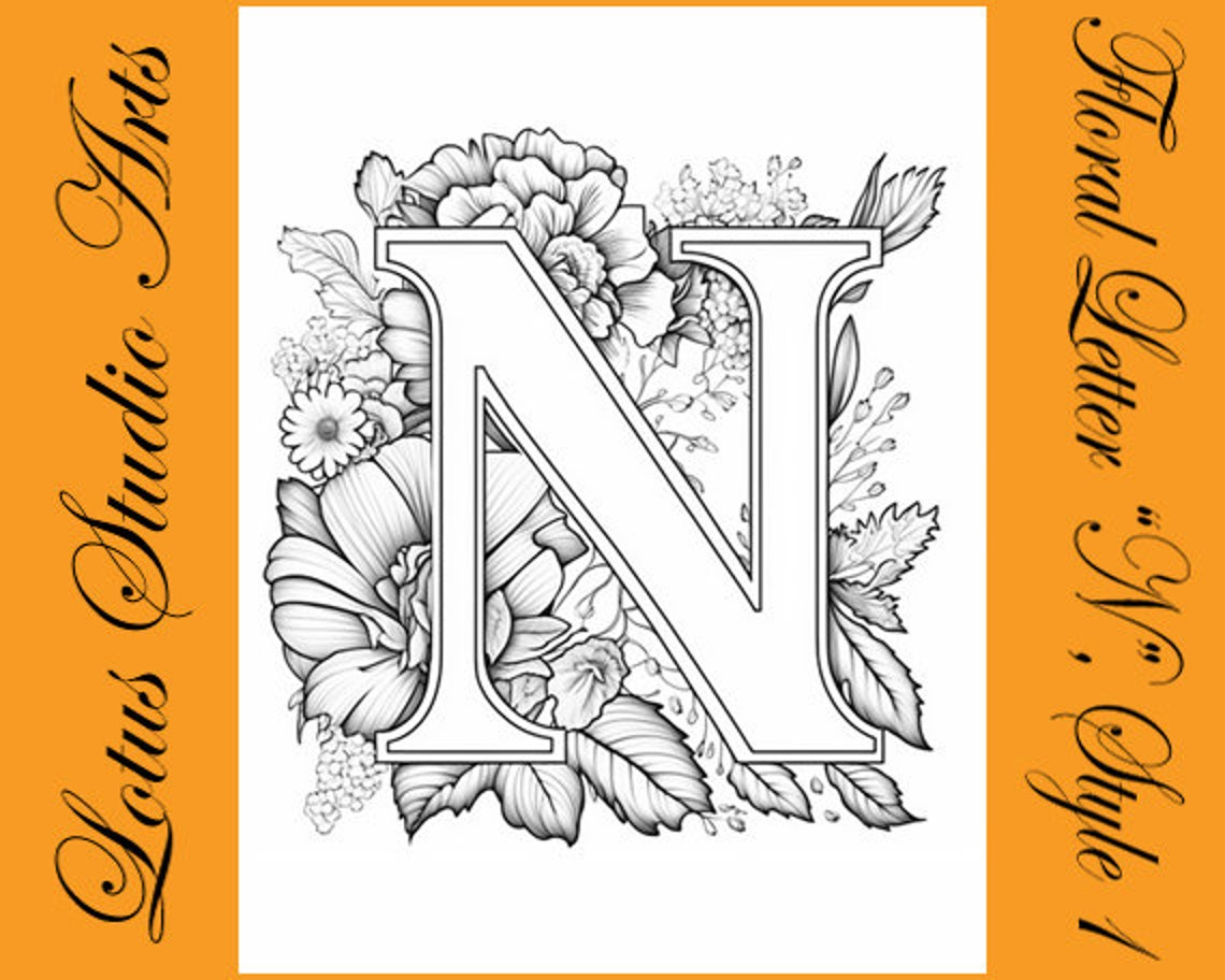 Floral Letter "n" Coloring Page, Style 1 - Downloadable Printable ...