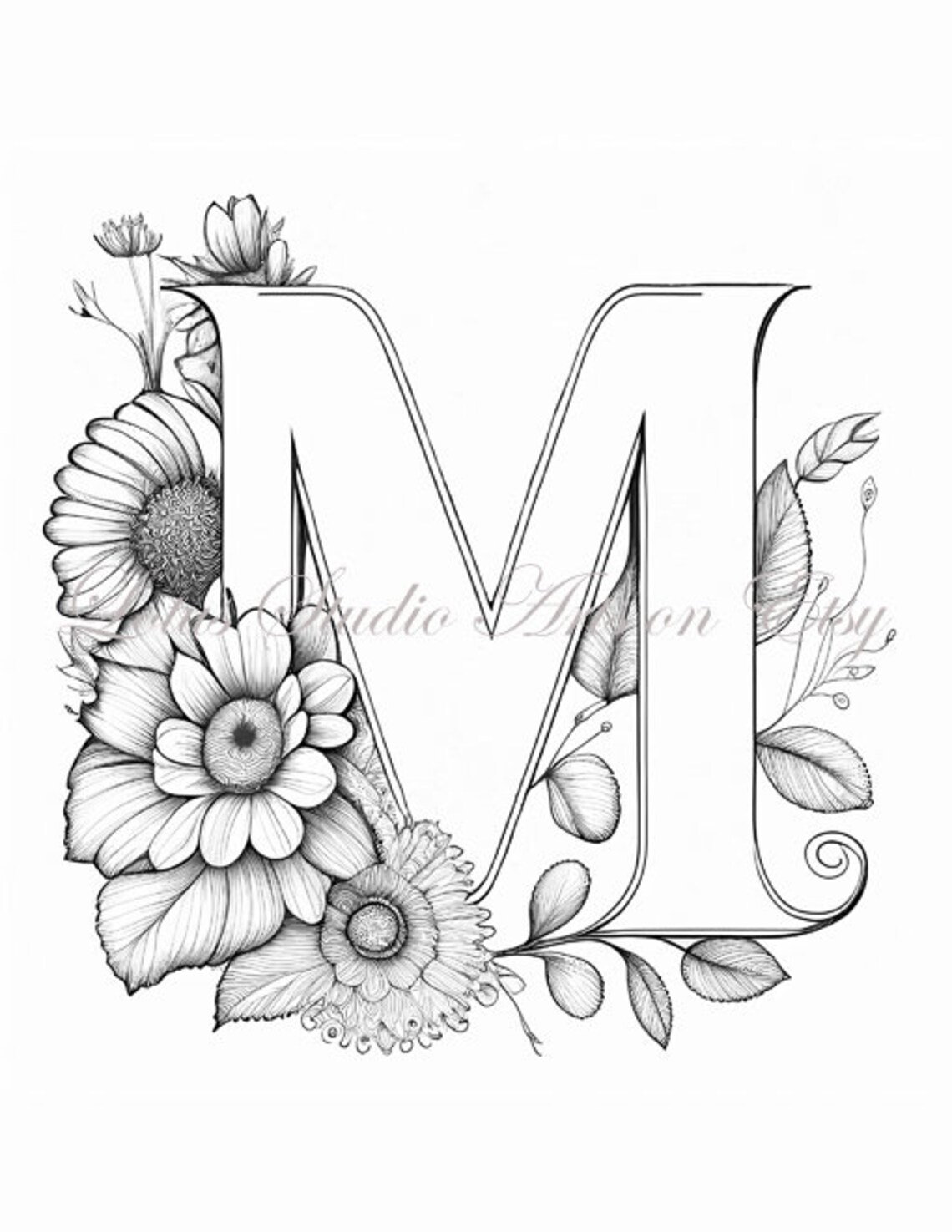 Floral Letter "m" Coloring Page, Style 1 - Downloadable Printable ...