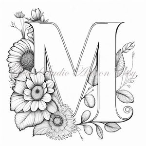Floral Letter "m" Coloring Page, Style 1 - Downloadable Printable ...