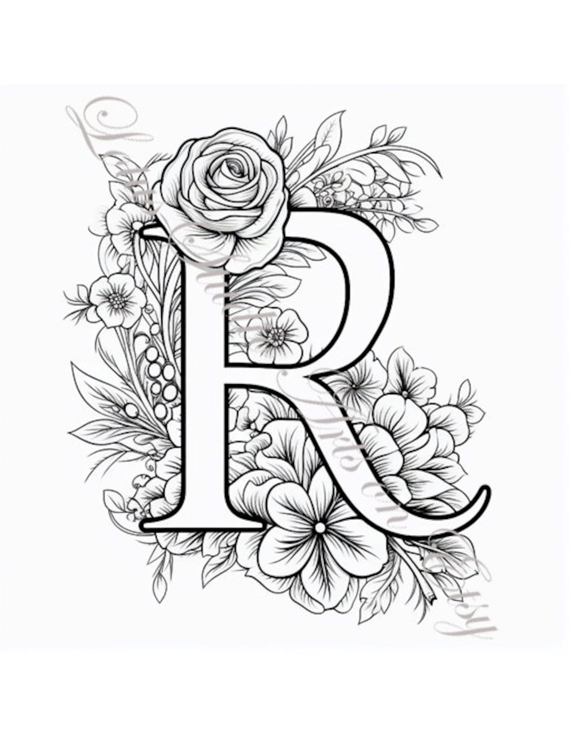 Floral Letter "r" Coloring Page, Style 1 - Downloadable Printable ...