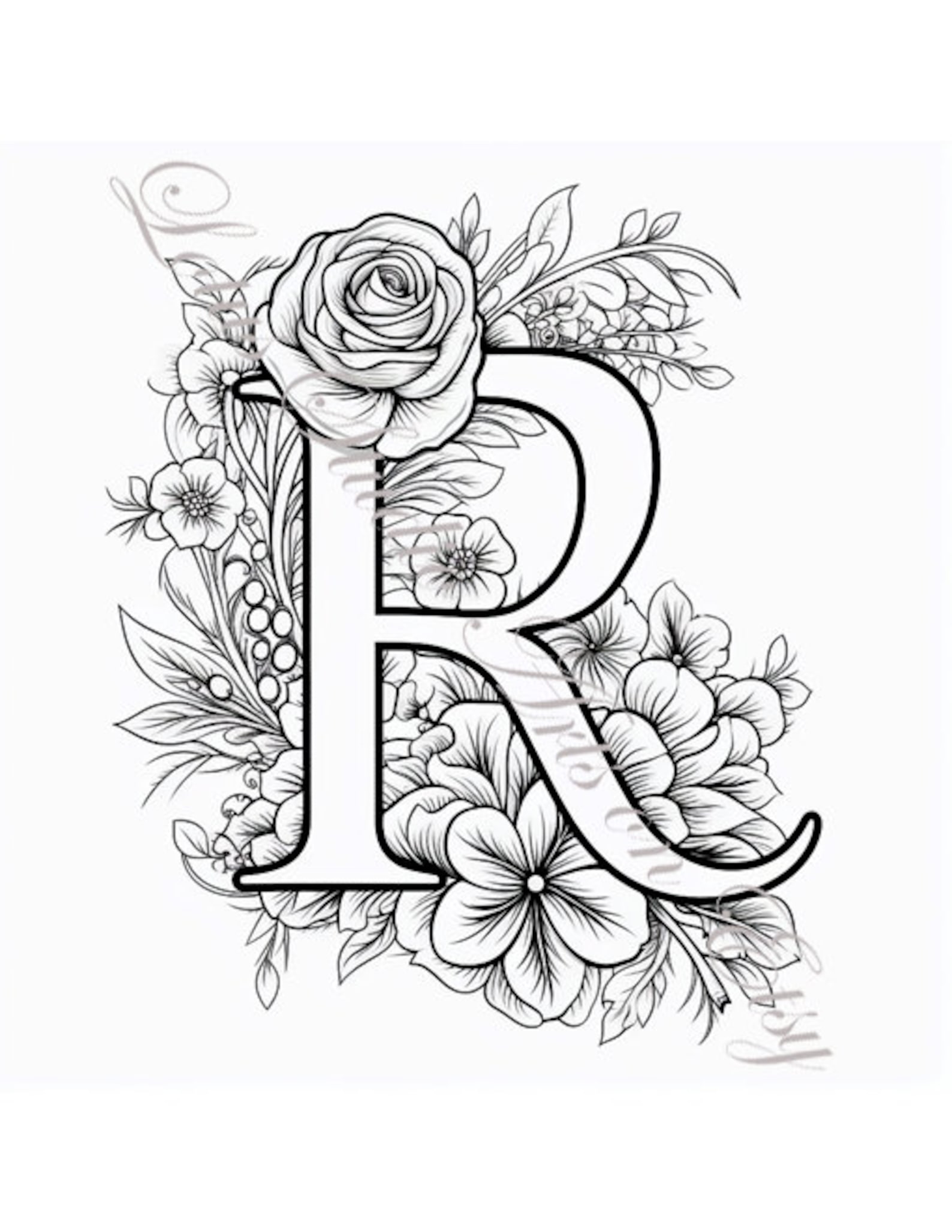 Floral Letter "r" Coloring Page, Style 1 - Downloadable Printable ...