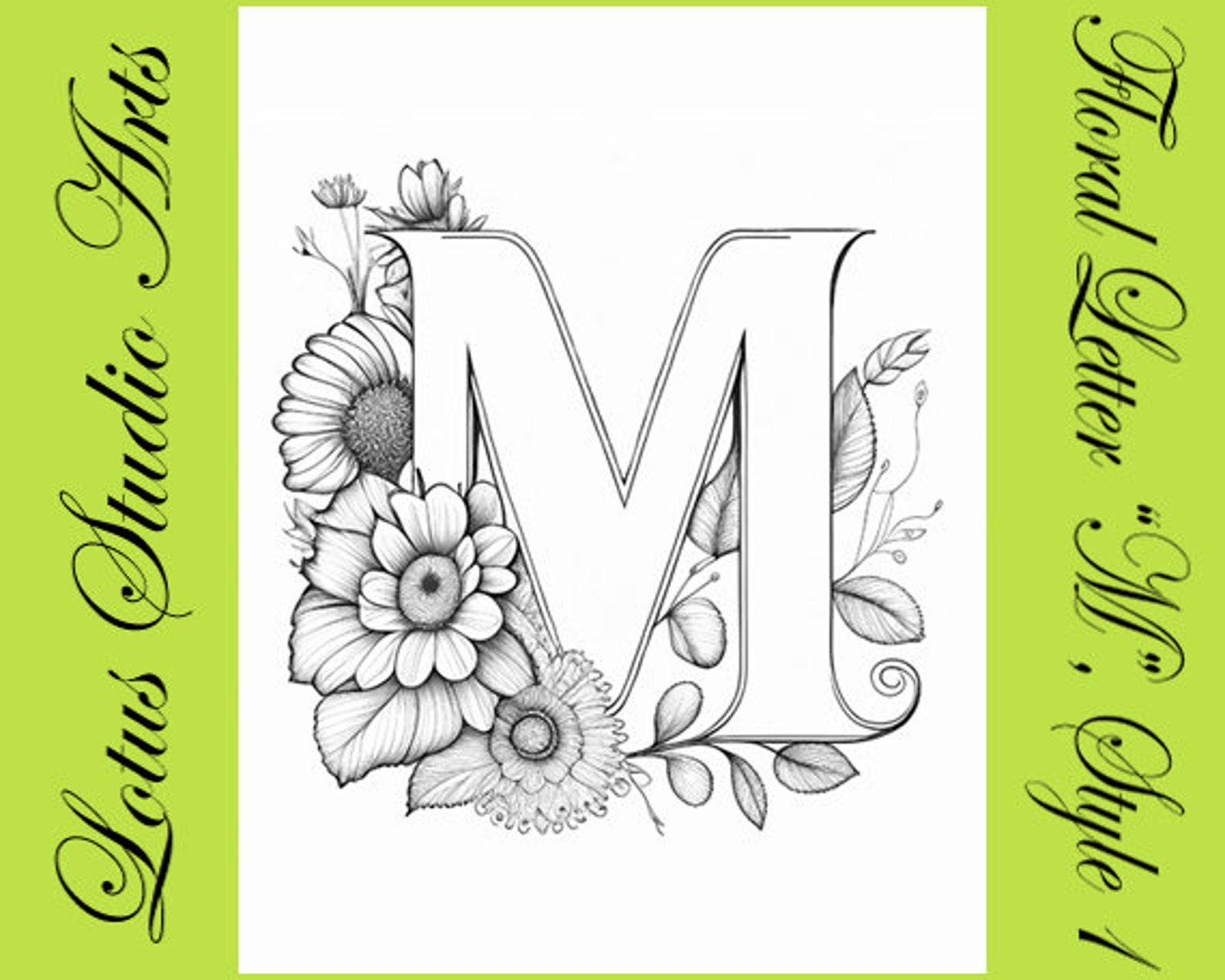 Floral Letter "m" Coloring Page, Style 1 - Downloadable Printable ...