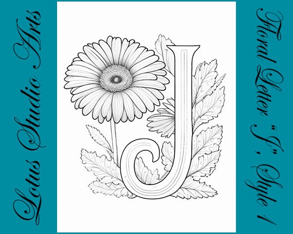 Floral Letter "j" Coloring Page, Style 1 - Downloadable Printable ...