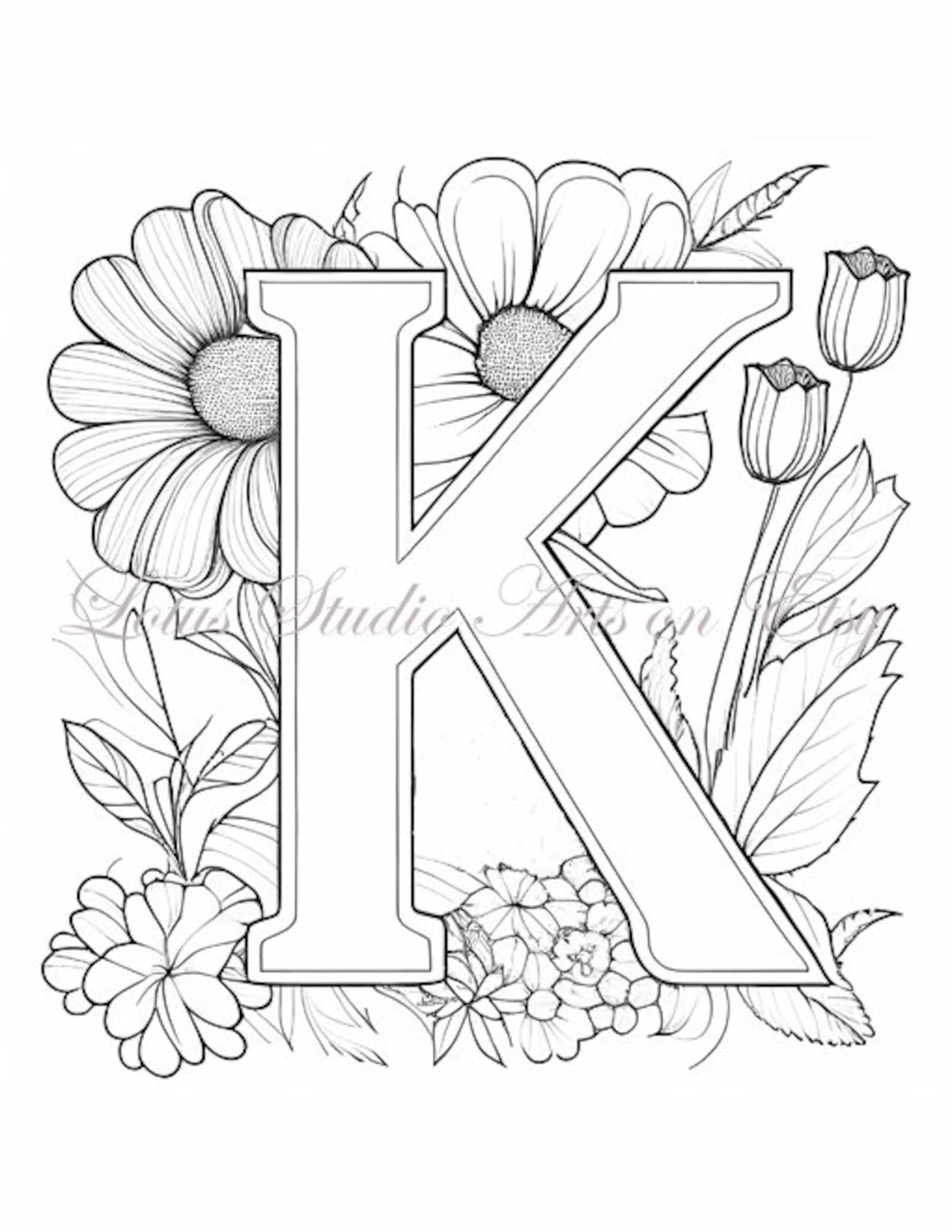 Floral Letter "k" Coloring Page, Style 1 - Downloadable Printable ...