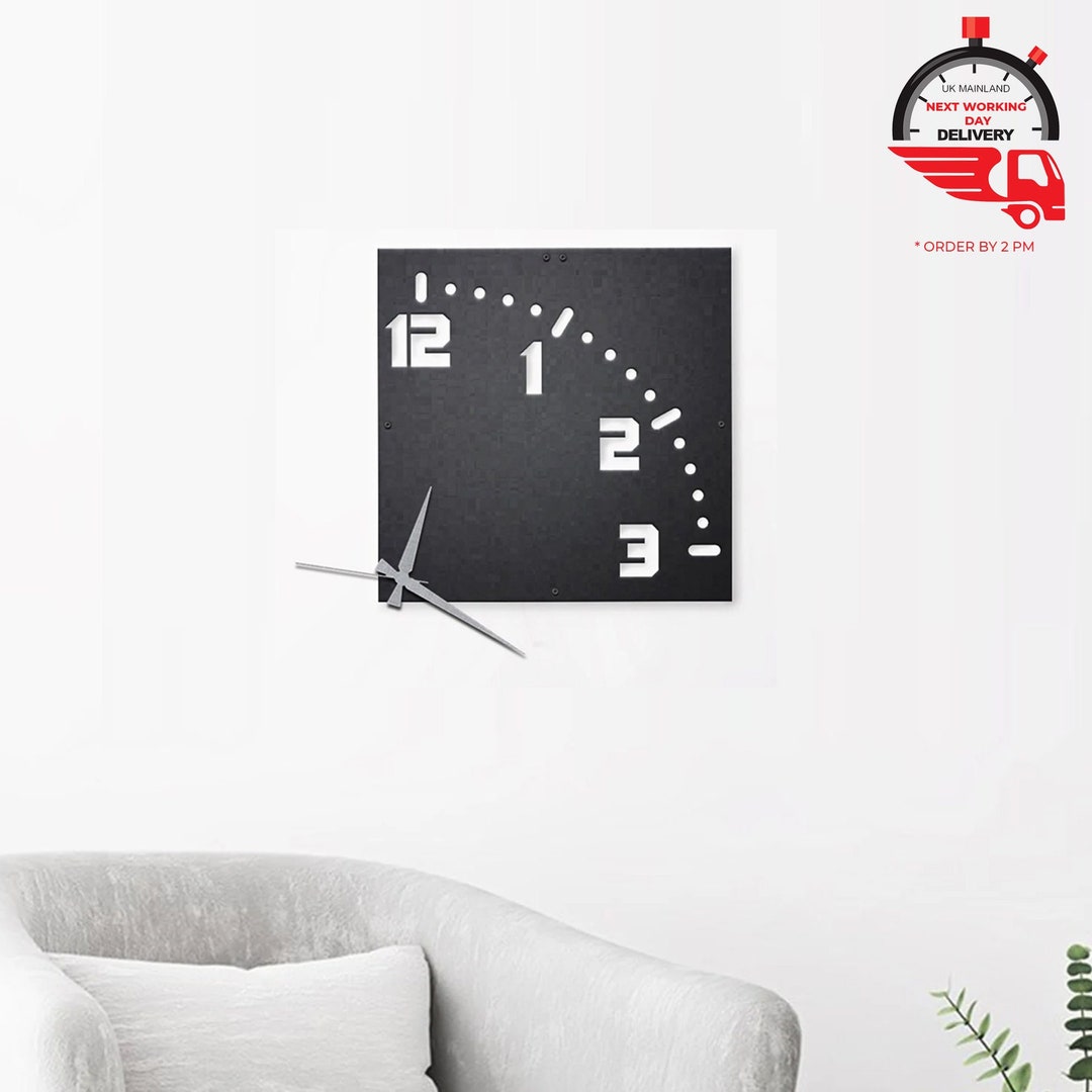 Square Metal Wall Clock Modern Wall Clock, Metal Large Black Minimalist ...