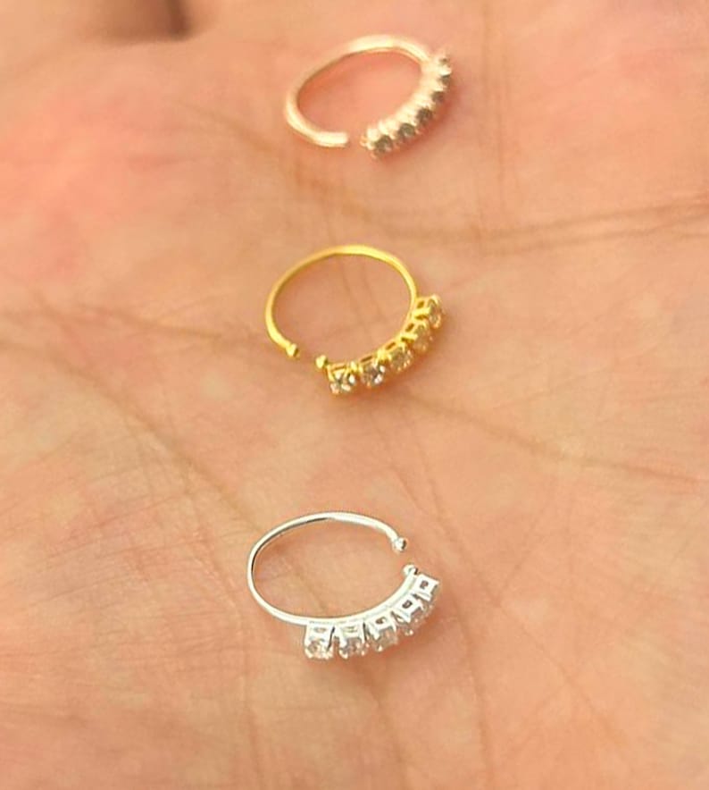 Crystal Nose Ring Hoop Stud, Silver Diamond Nose Ring, 8mm Gold Diamond ...