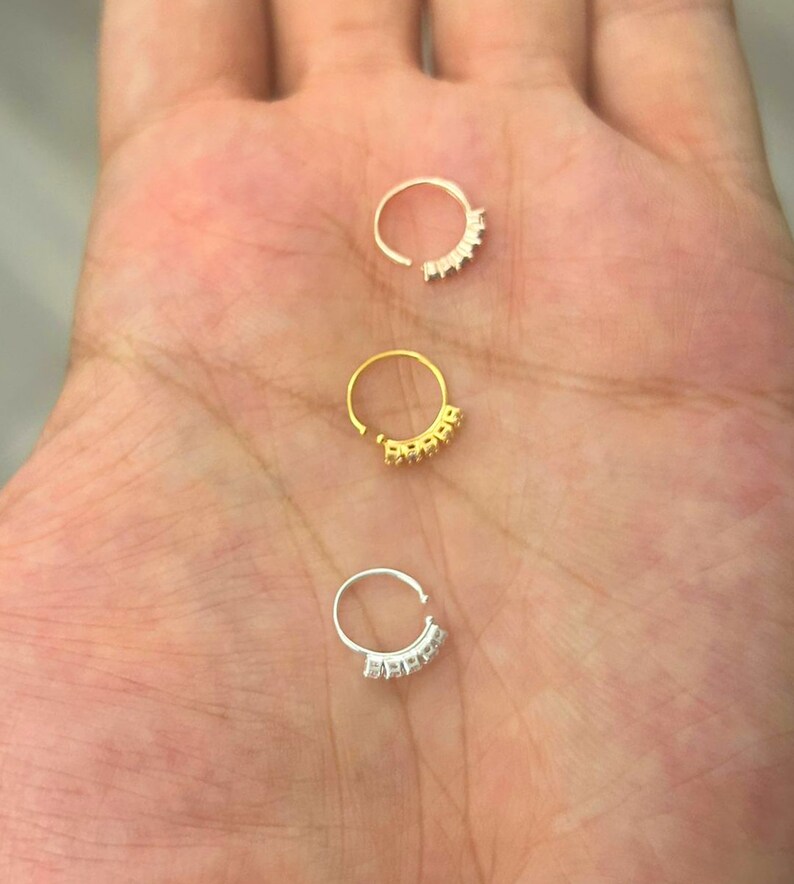 Crystal Nose Ring Hoop Stud, Silver Diamond Nose Ring, 8mm Gold Diamond ...