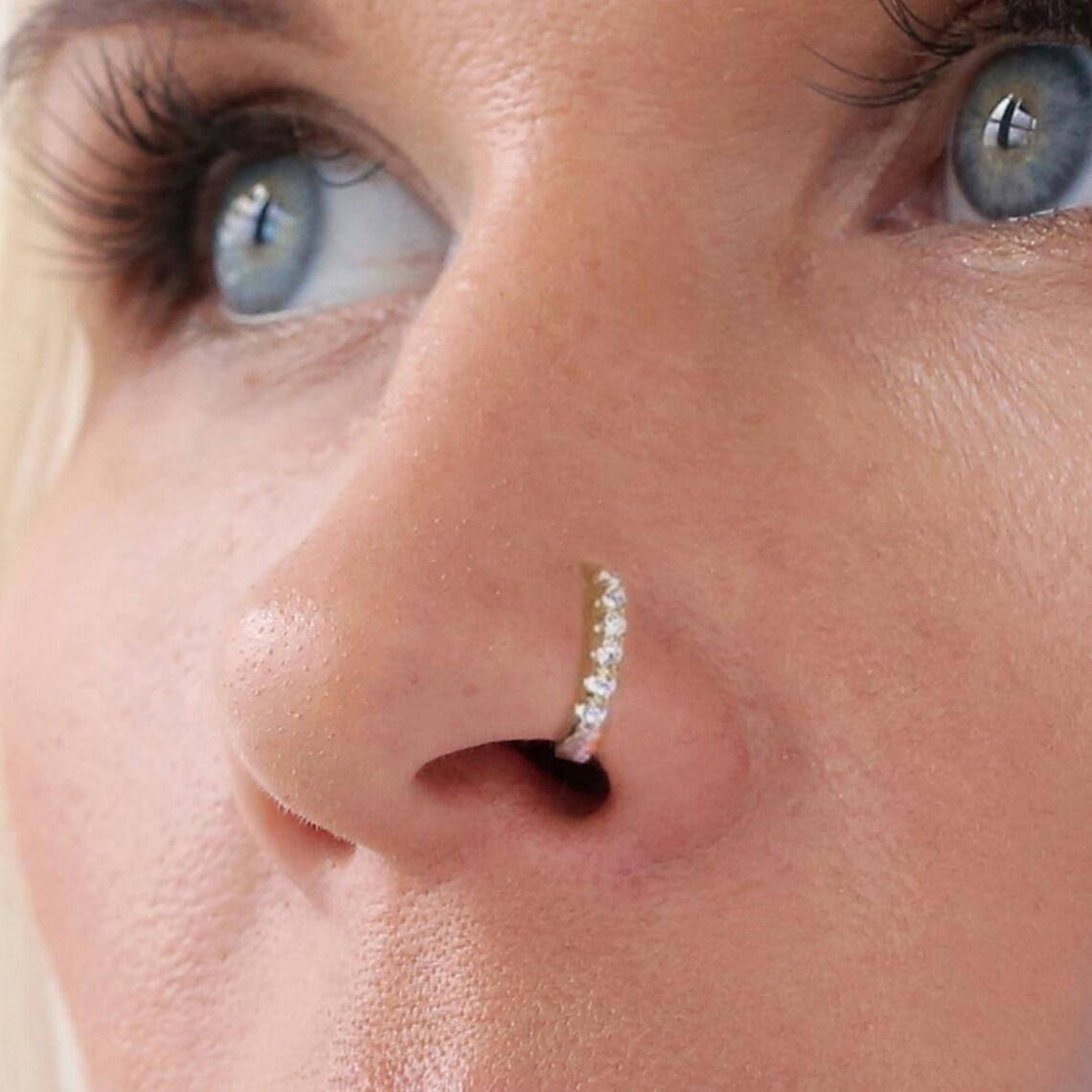 Crystal Nose Ring Hoop Stud, Silver Diamond Nose Ring, 8mm Gold Diamond ...