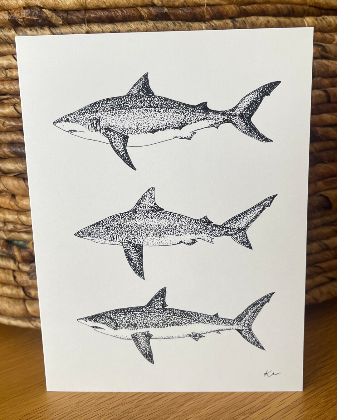 Sharks - Stippled Art Print - Etsy