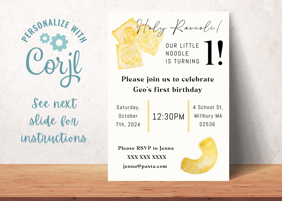 Birthday Party Invitation | Noodle | PASTA PARTY | Editable Template ...