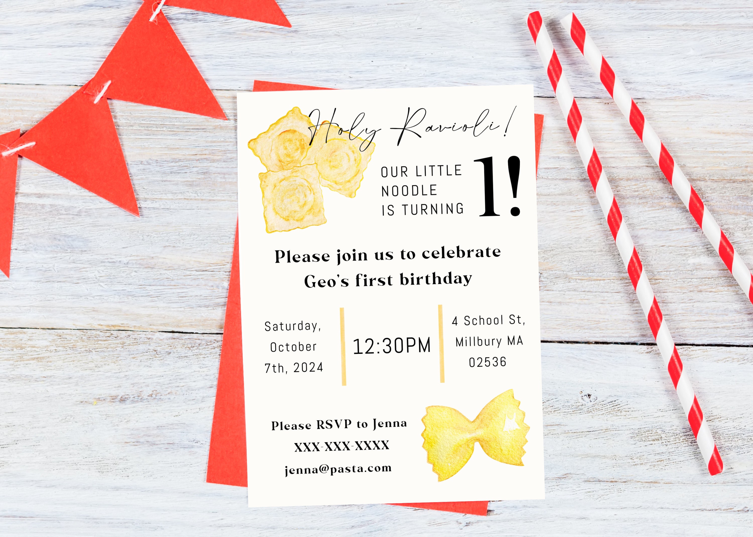 Birthday Party Invitation | Noodle | PASTA PARTY | Editable Template ...