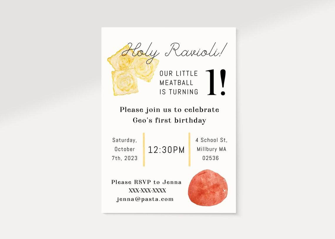 Birthday Party Invitation First Birthday PASTA PARTY - Etsy