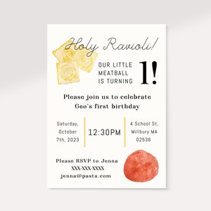 Birthday Party Invitation First Birthday PASTA PARTY - Etsy