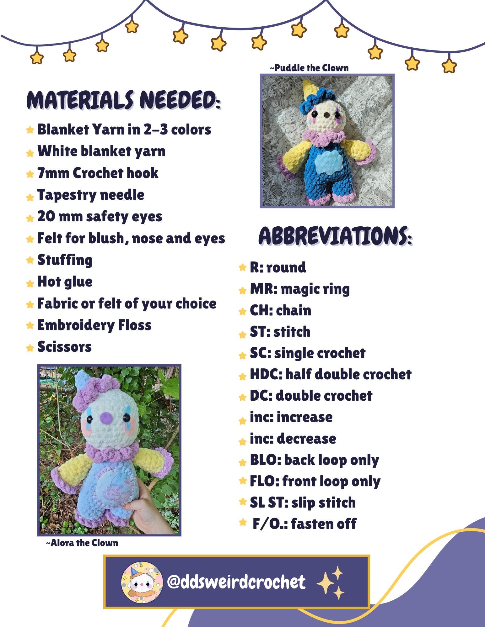 Clown Crochet Pattern | Amigurumi Jester Tutorial | Chubby Circus Clown Plush Toy Digital ...