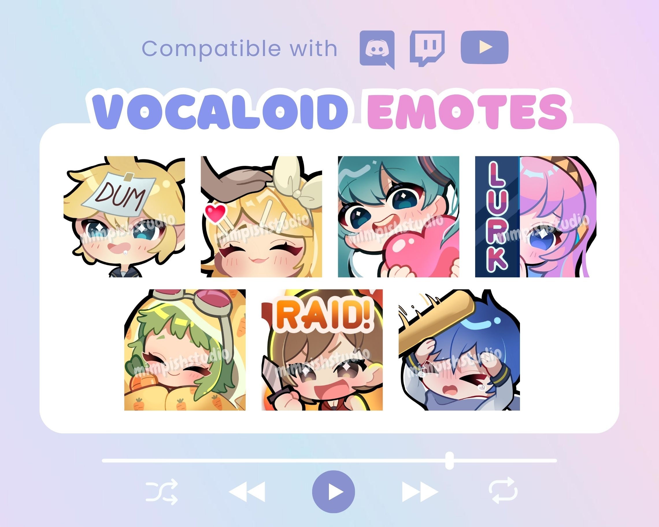 Cute Vocaloid Emotes for Twitch Youtube Discord P2U Emotes Rin Len ...
