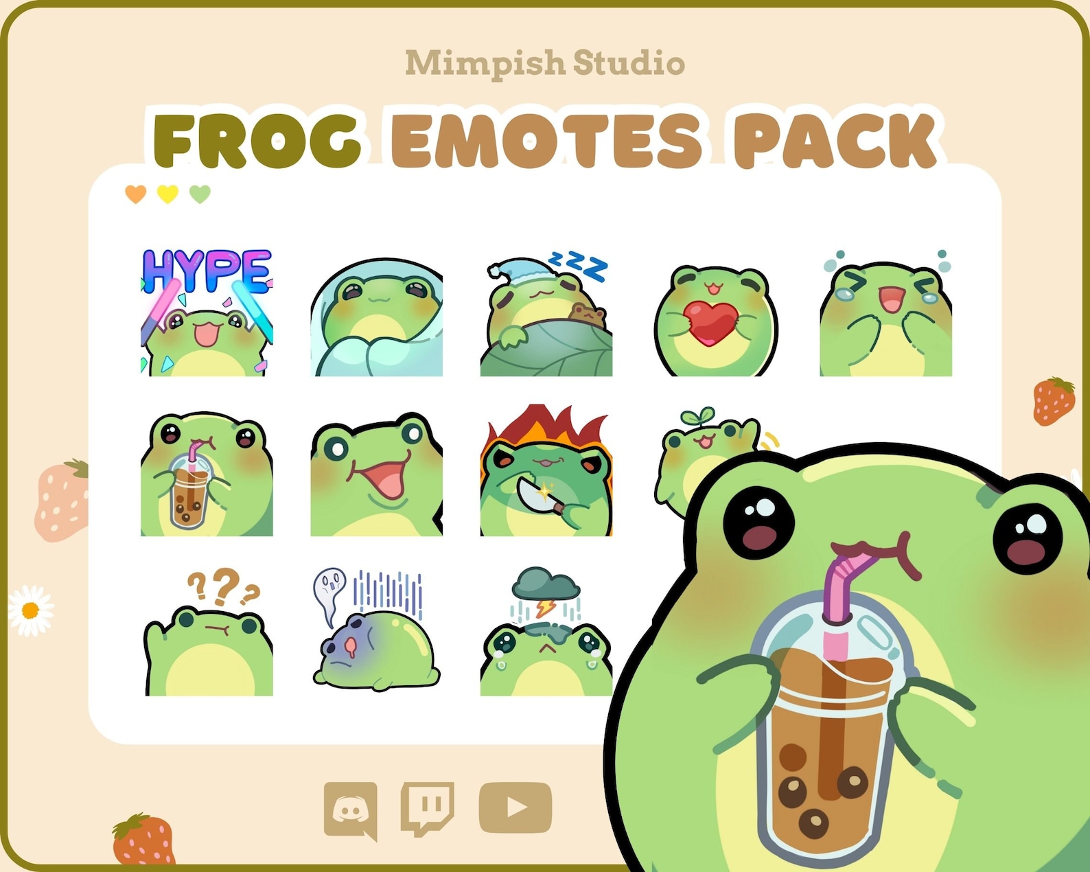 Emote Pack Twitch Frog | 12 Cute Frog Emotes | Cozy Comfy Aesthetics ...