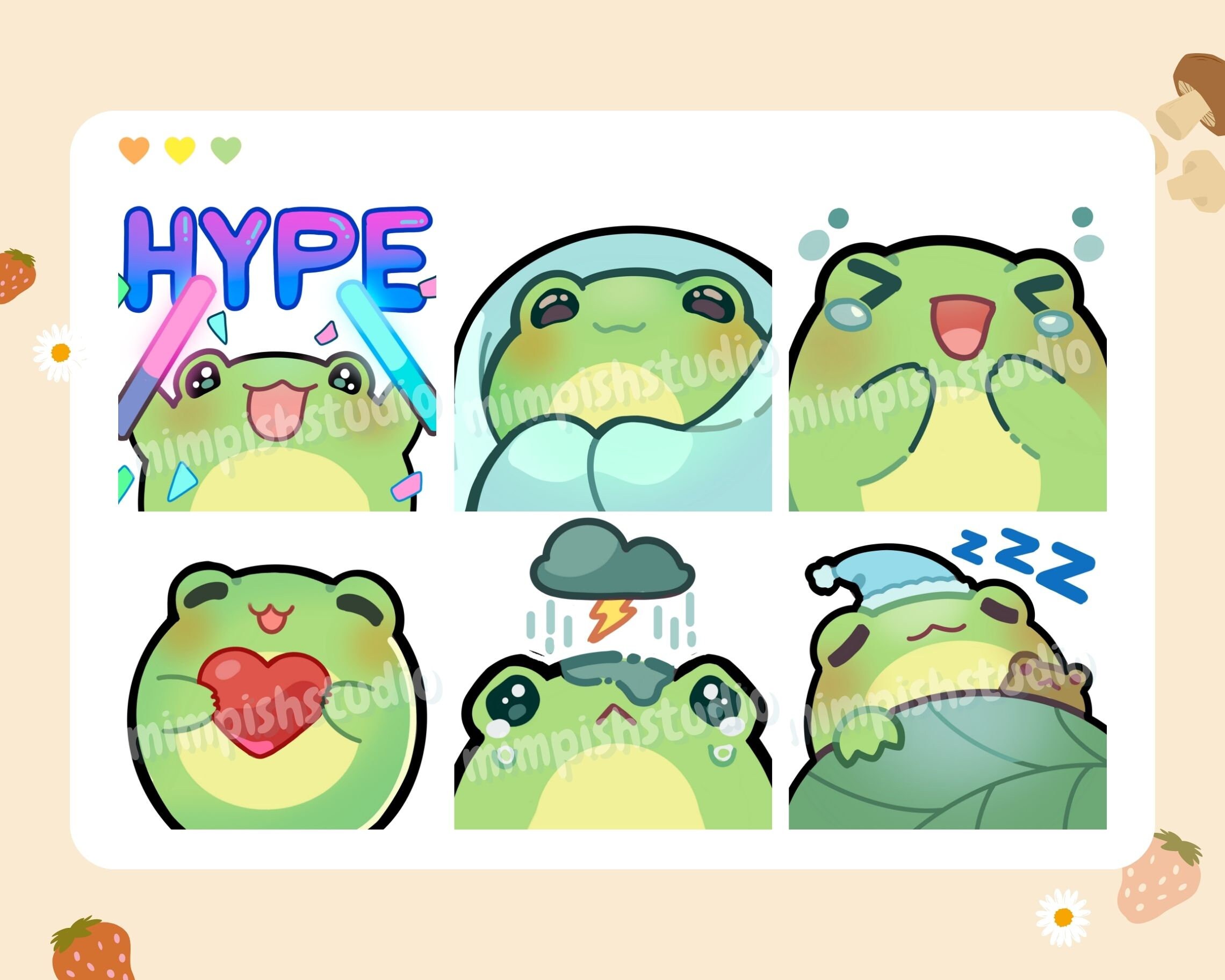 Emote Pack Twitch Frog | 6 Cute Frog Emotes | Cozy Comfy Aesthetics ...