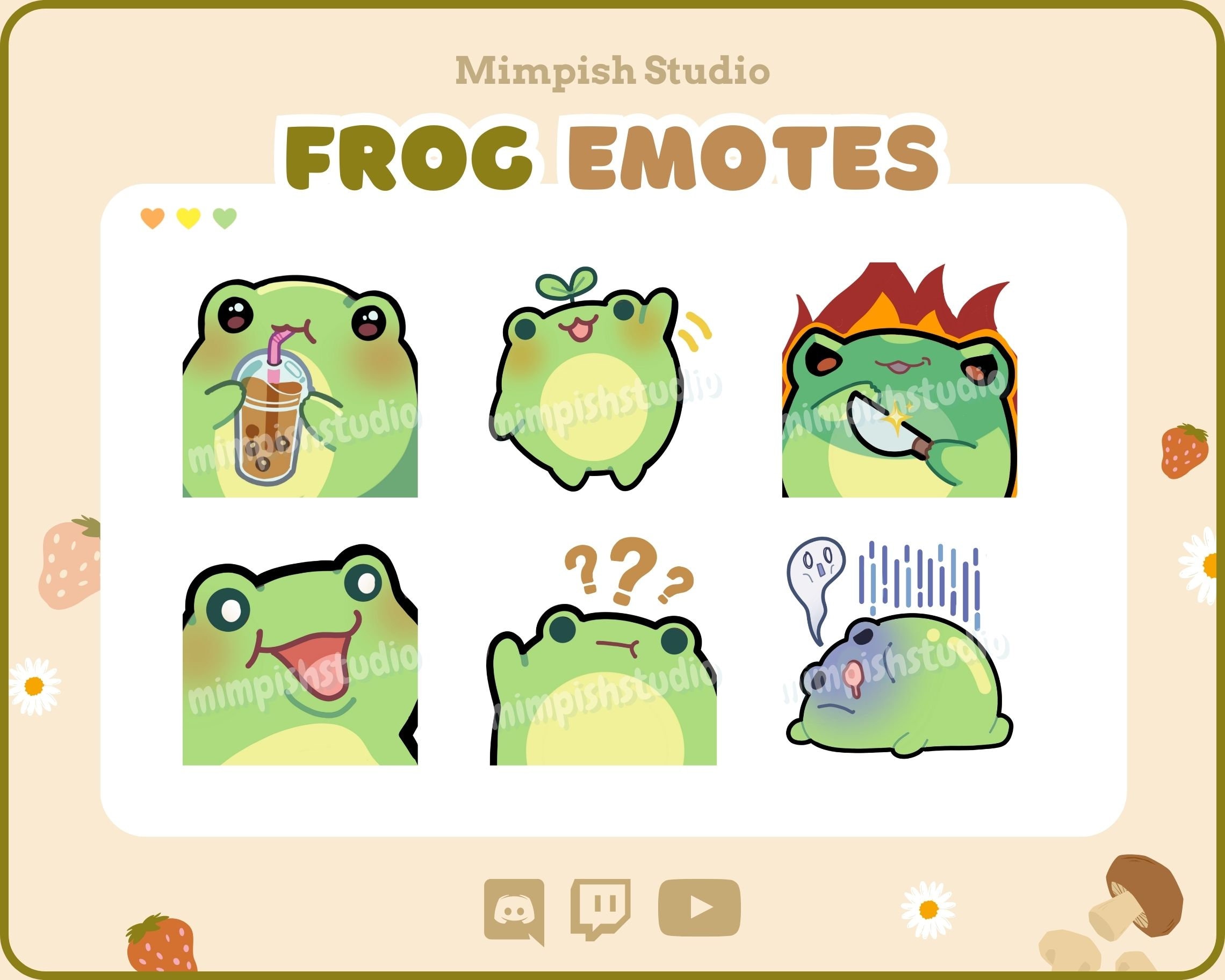 Emote Pack Twitch Frog | 12 Cute Frog Emotes | Cozy Comfy Aesthetics ...