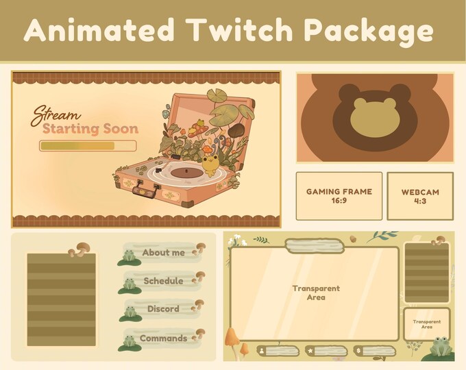Stream Overlay Package Animated Frog Twitch Package Cottagecore Cute ...