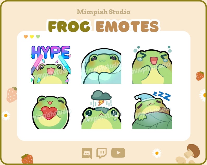 Emote Pack Twitch Frog | 12 Cute Frog Emotes | Cozy Comfy Aesthetics ...