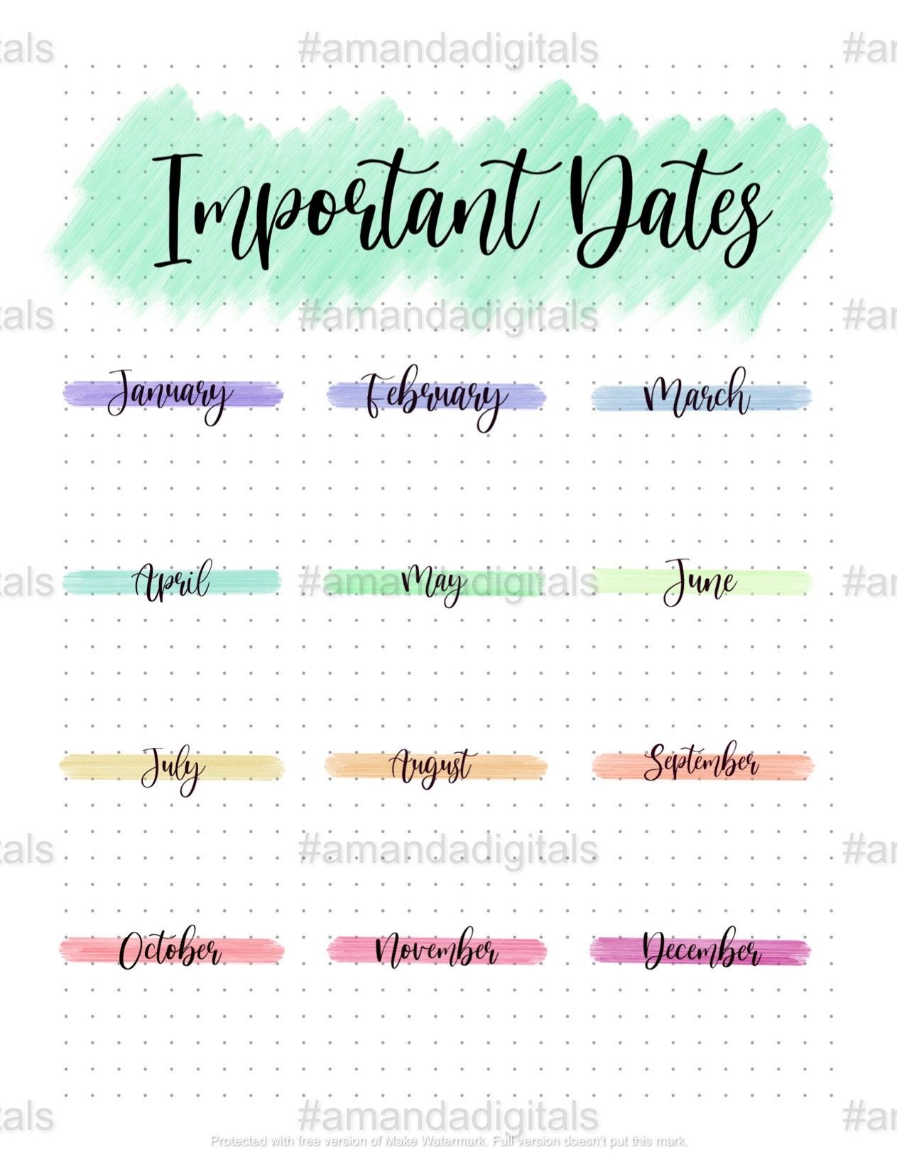 Important Dates Bullet Journal - Etsy