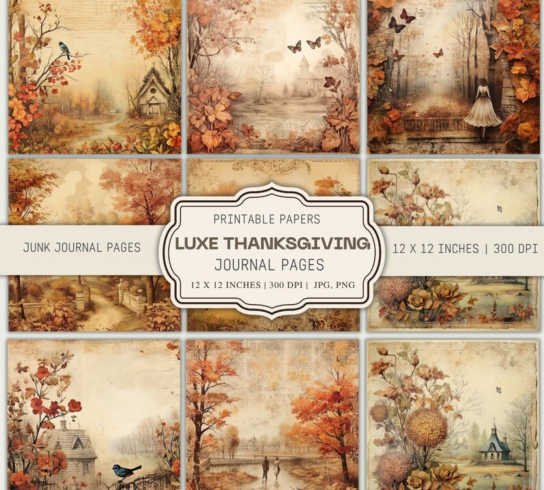 Thanksgiving Digital Paper Pack, Fall Harvest Printable Patterns 12×12 ...
