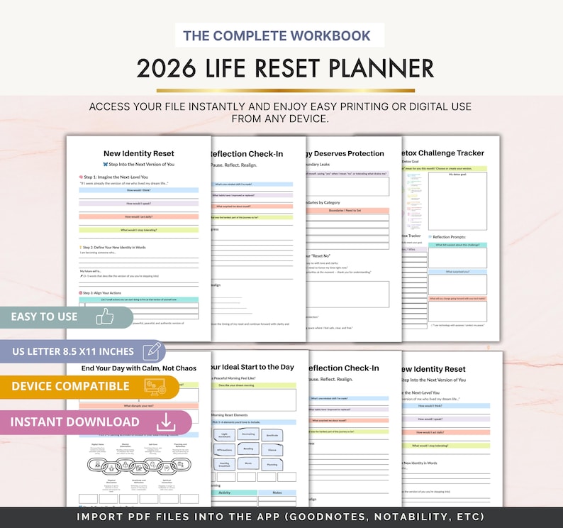 2026 Life Reset Planner, Editable Canva Organizer for Goal Setting ...