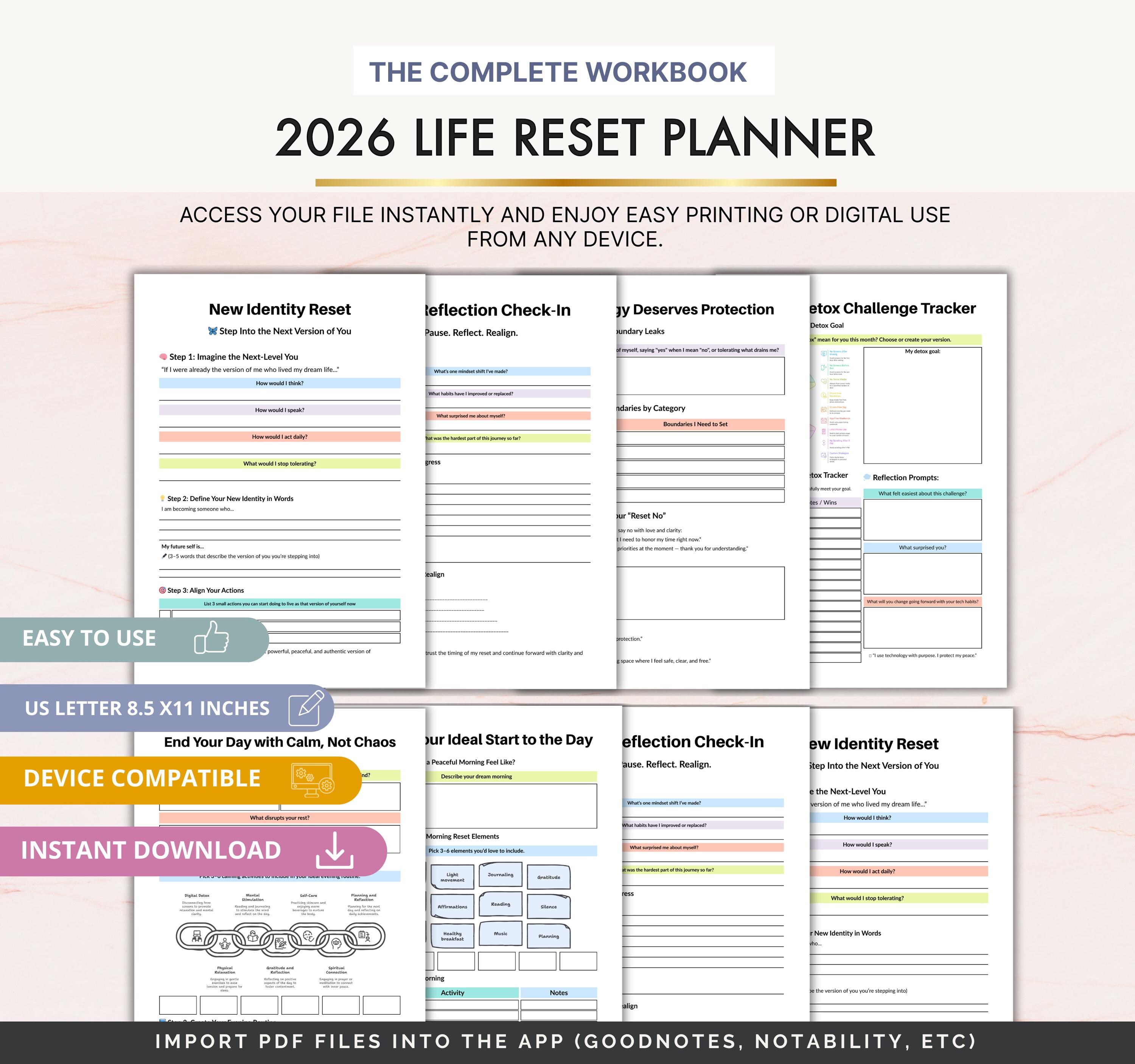 2026 Life Reset Planner, Editable Canva Organizer for Goal Setting ...