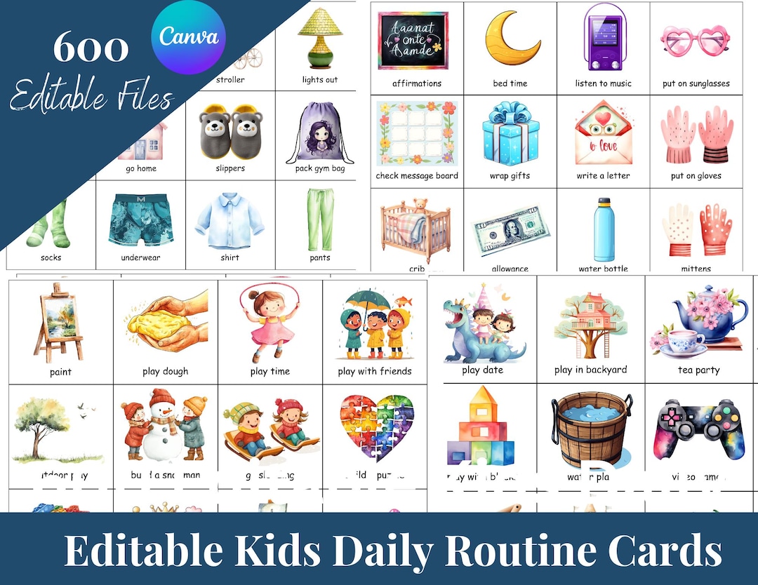 600 Editable Kids Daily Routine Cards | Morning Evening Routine ...