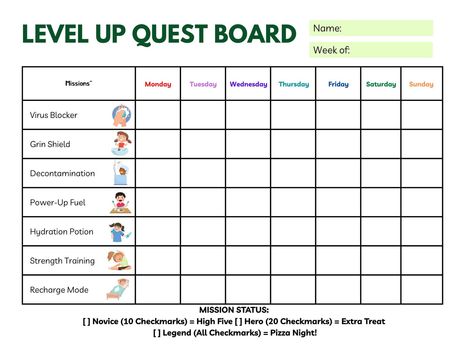 Gamified Chore Chart for Kids | Level up Quest Board (instant Download ...