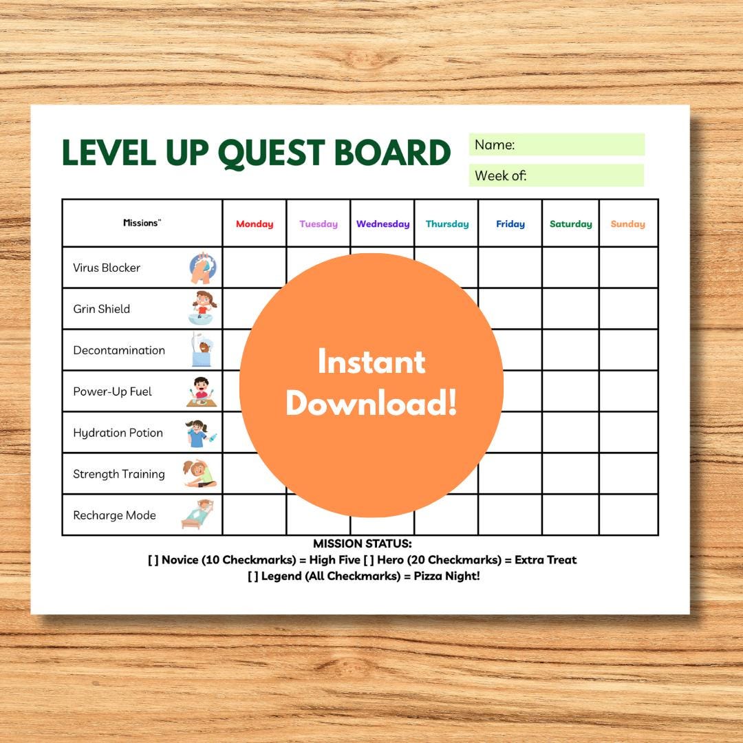 Gamified Chore Chart for Kids | Level up Quest Board (instant Download ...