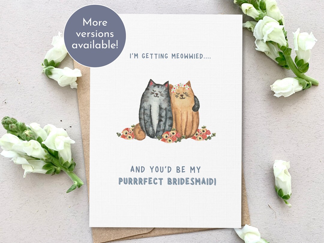 Bridesmaid Proposal Card, Cute Cats Watercolor, Maid of Honor / Bridal ...