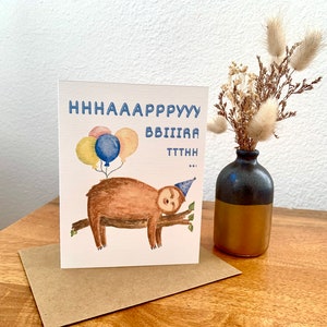 Funny Sloth Happy Birthday Card, Cute Party Animal Birthday Card ...