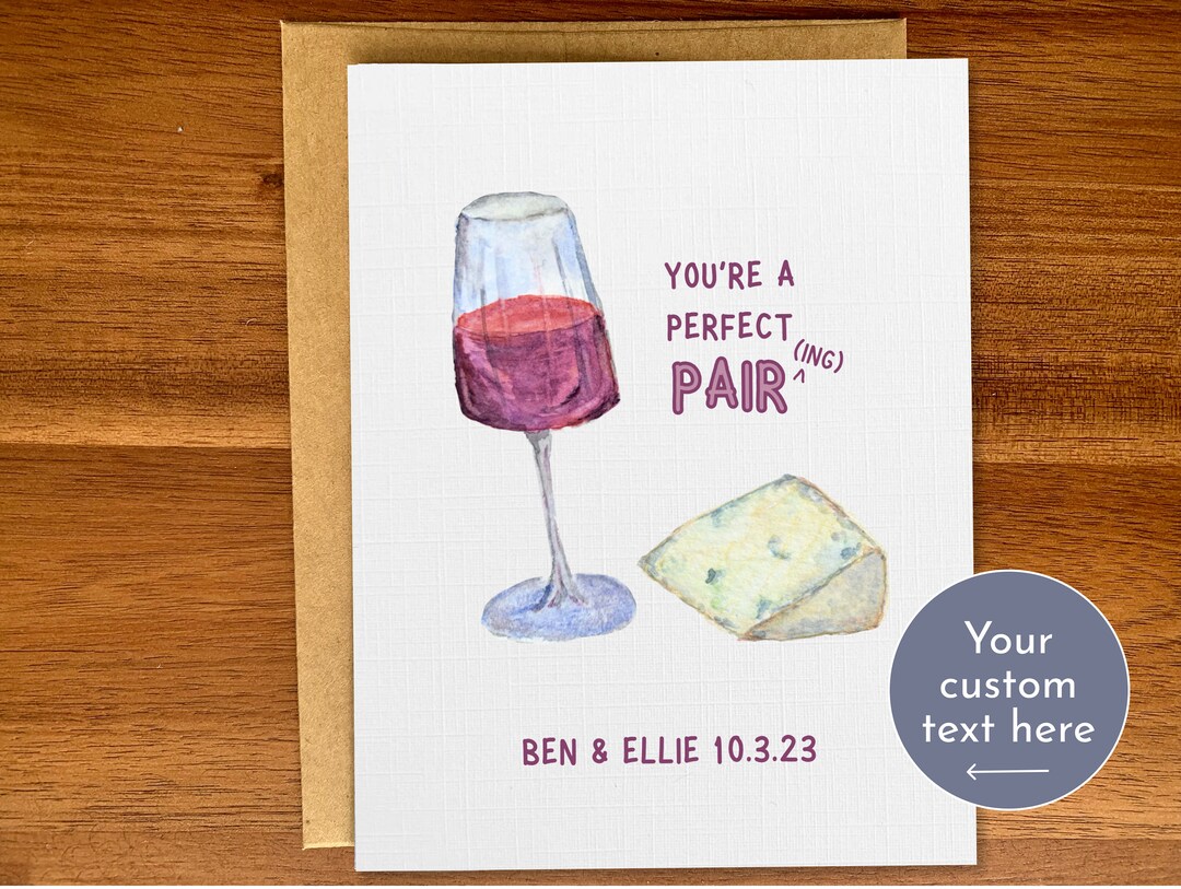 Custom Wedding Card for Wine Lovers, Cute Wine and Cheese Wedding Card ...