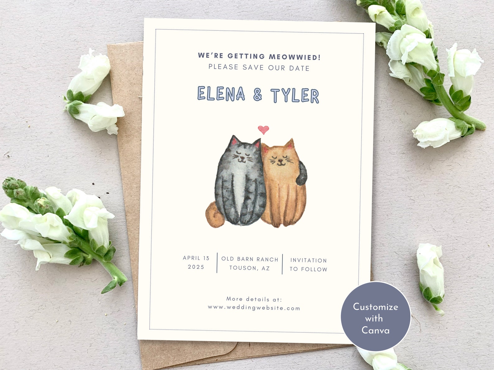 DIGITAL Cute Cats Wedding Save the Date, Editable Canva Wedding Save ...