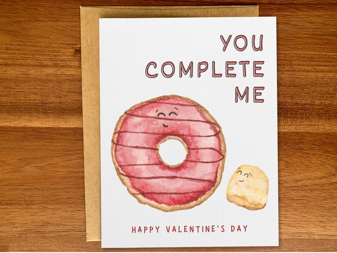 Watercolor Pink Donut Valentine's Day Card, Funny Custom Vday Card for ...
