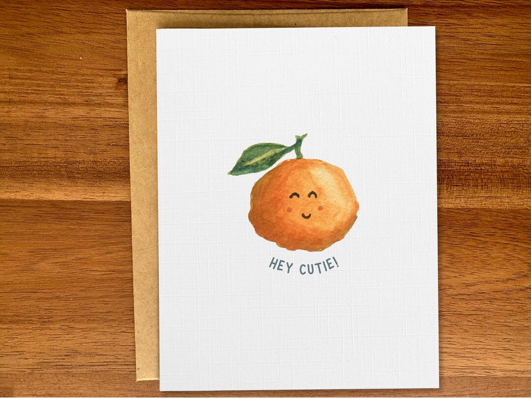 Hey Cutie Greeting Card, Cute Food Pun Card, Handmade Watercolor Card ...