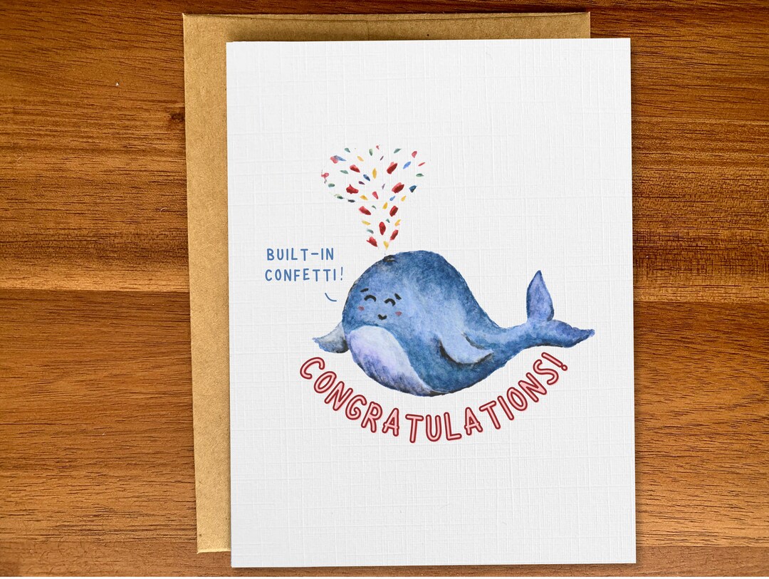 Congratulations Whale Handmade Greeting Card, Funny Whale Confetti Card ...