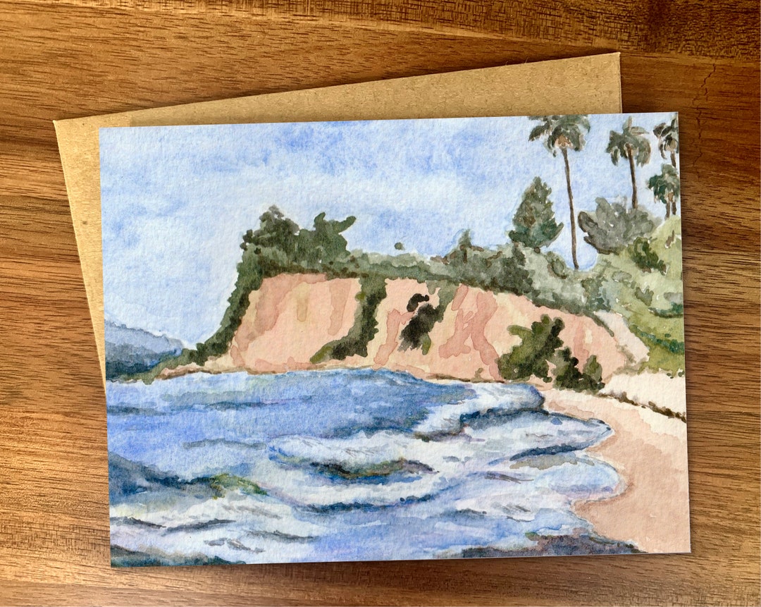 Watercolor Beach Scene Greeting Card, Santa Barbara Ocean Card ...