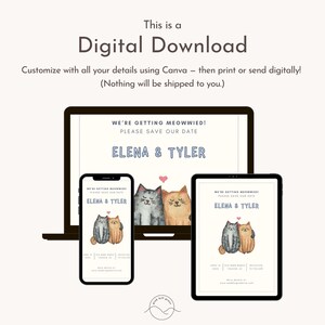 DIGITAL Cute Cats Wedding Save the Date, Editable Canva Wedding Save ...