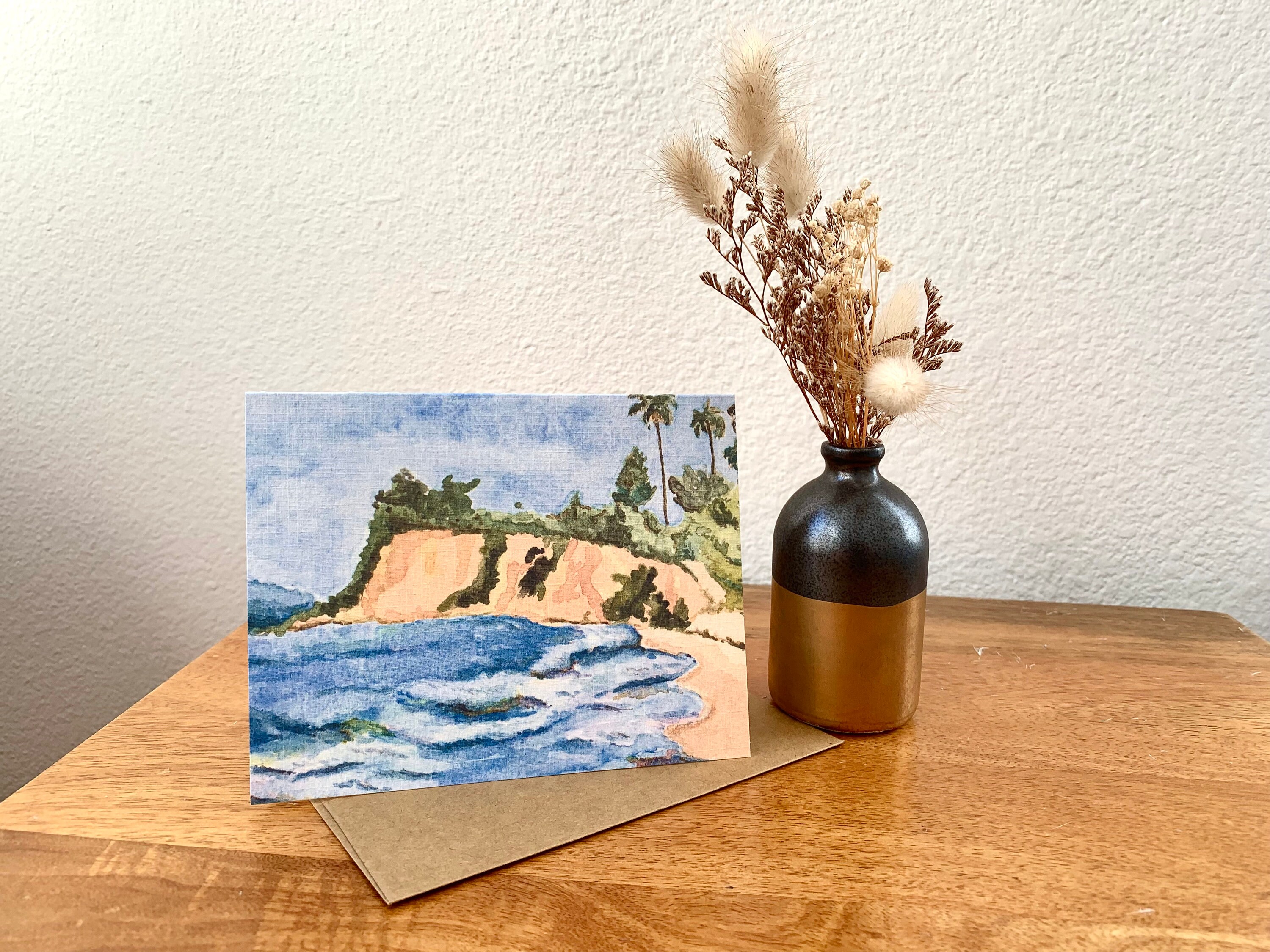Watercolor Beach Scene Greeting Card, Santa Barbara Ocean Card ...