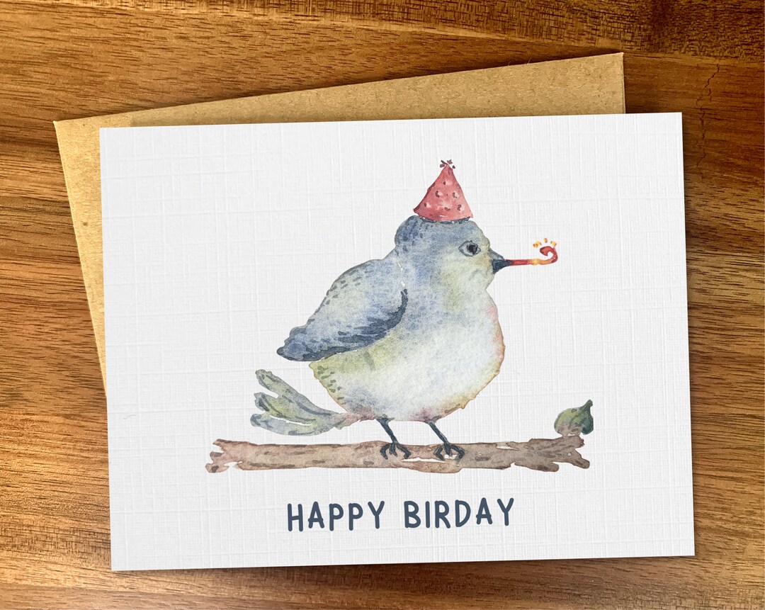 Funny Birthday Animal Card, Watercolor Finch Bird Card, Cute Happy ...
