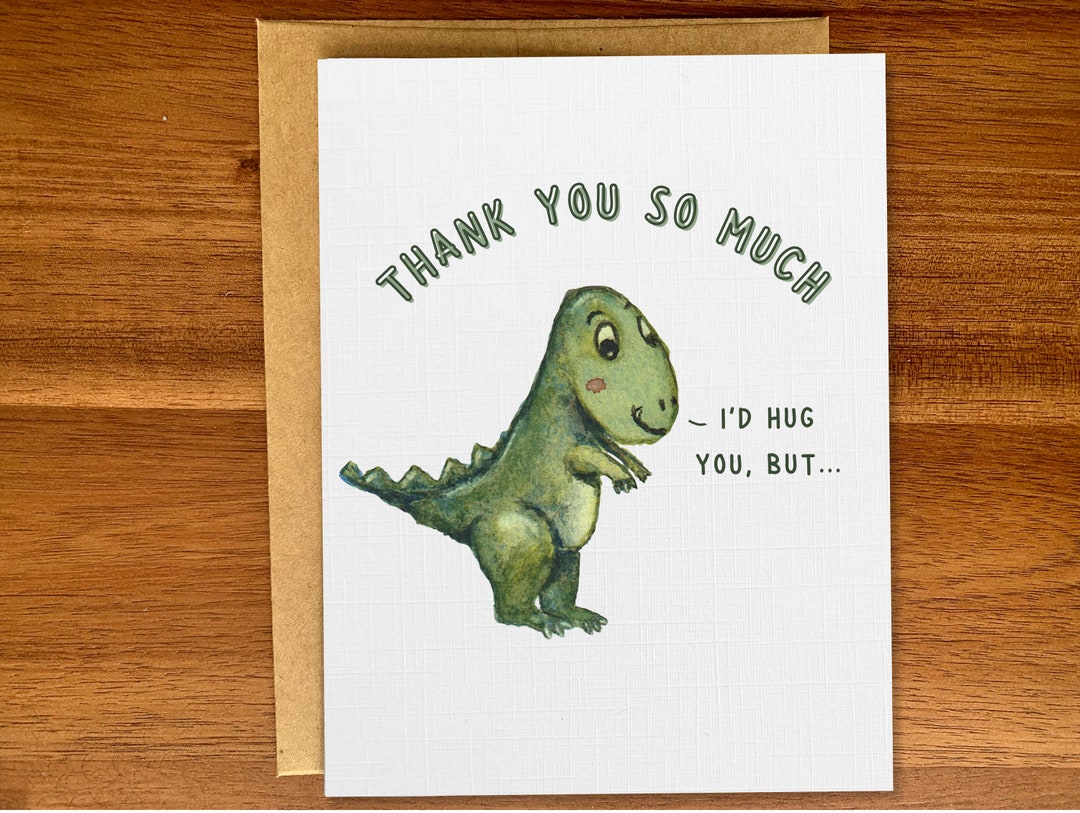 Funny T-rex Dinosaur Thank You Card, Handmade Watercolor Thank You Note ...